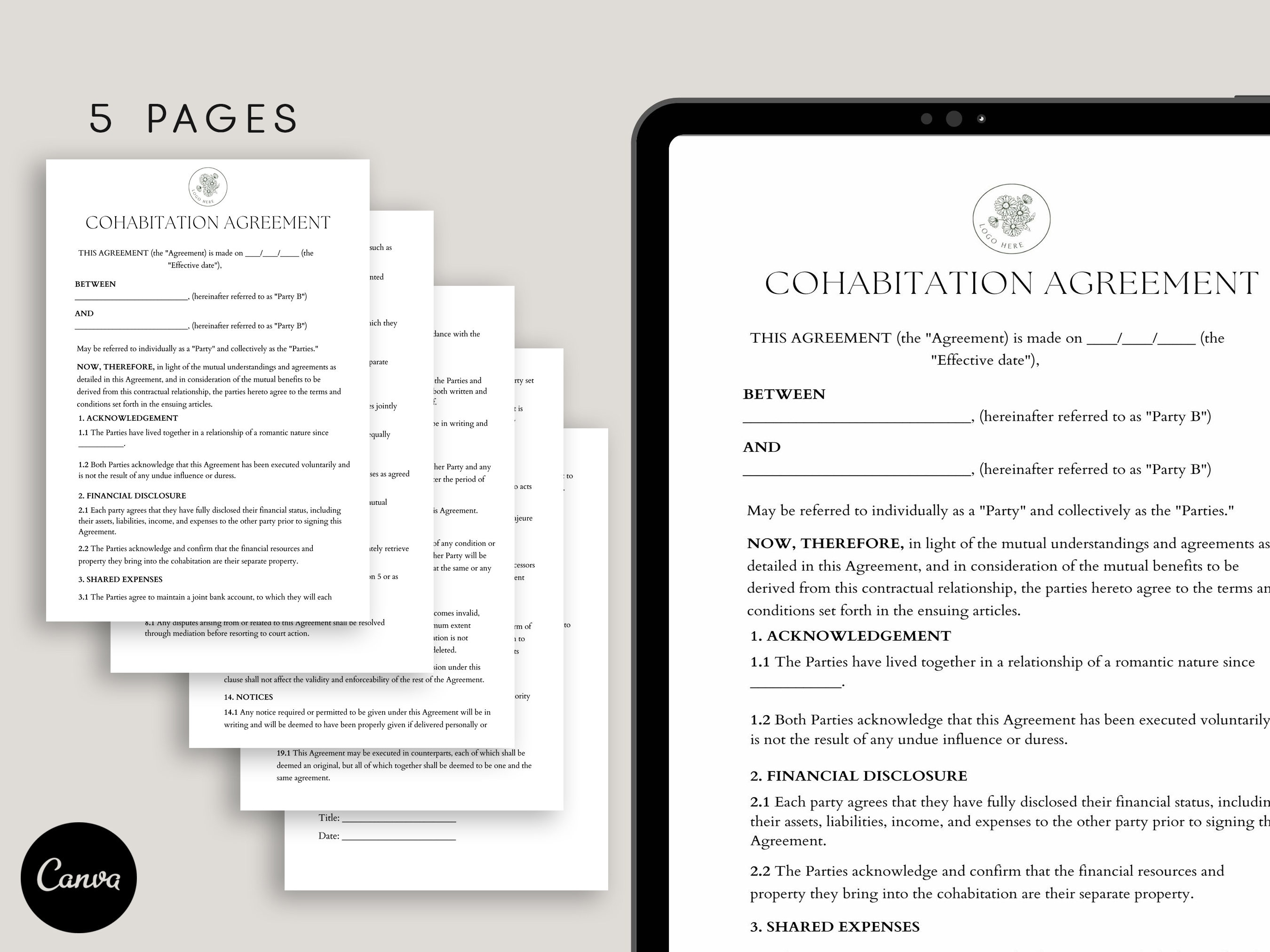 Cohabitation Agreement Template, Cohabitation Forms, Living Together ...