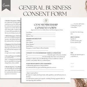 Gym Membership Consent Form Template, Gym Liability Waiver Form, PDF ...
