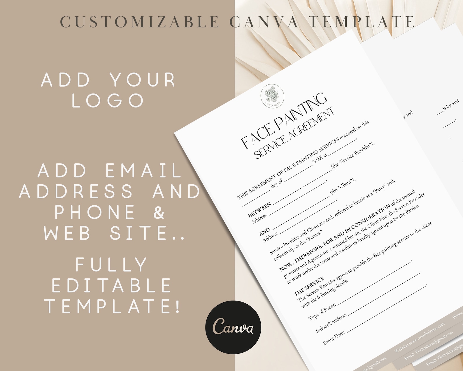 Face Painting Contract Agreement ,face Painters Client Event Kit, Face ...