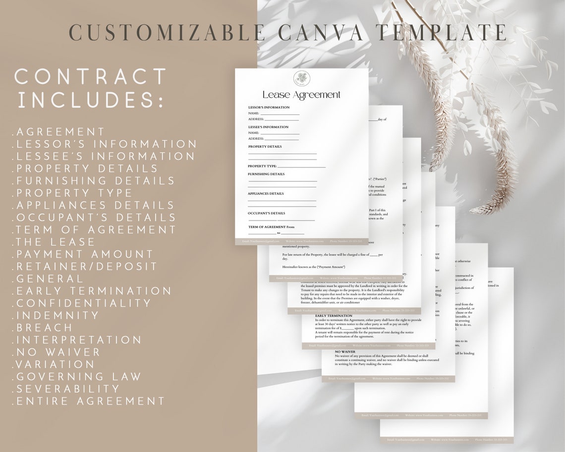 Editable Lease Contract Template, Residential Lease Agreement ,landlord ...