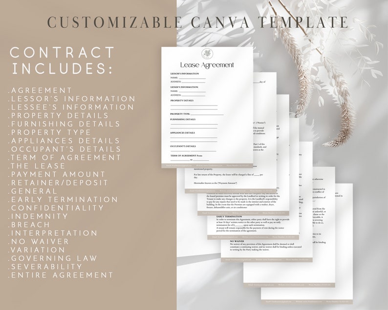 Editable Lease Contract Template, Residential Lease Agreement ,landlord ...