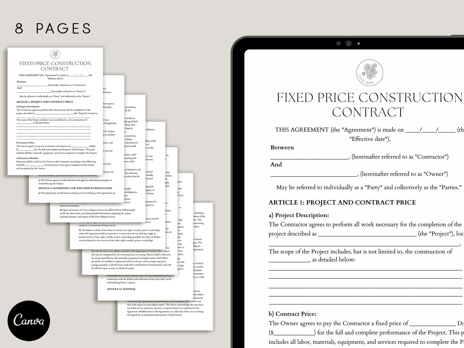 Fixed Price Construction Contract, Lump Sum Construction Agreement ...