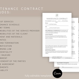 Maintenance Contract Template, Editable Maintenance Contract, Service ...