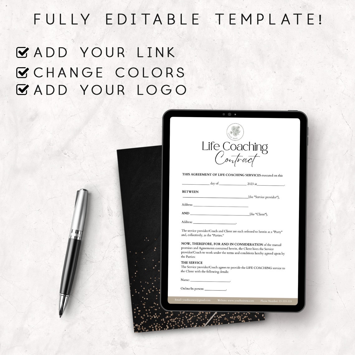 Editable Life Coaching Contract Template, Coaching Services Agreement ...