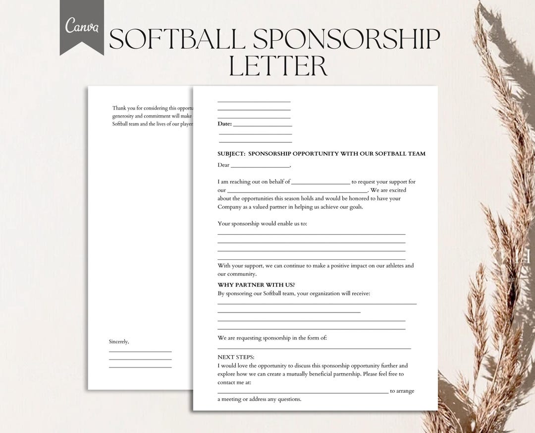Softball Sponsorship Letter Template, PDF, Canva - Etsy