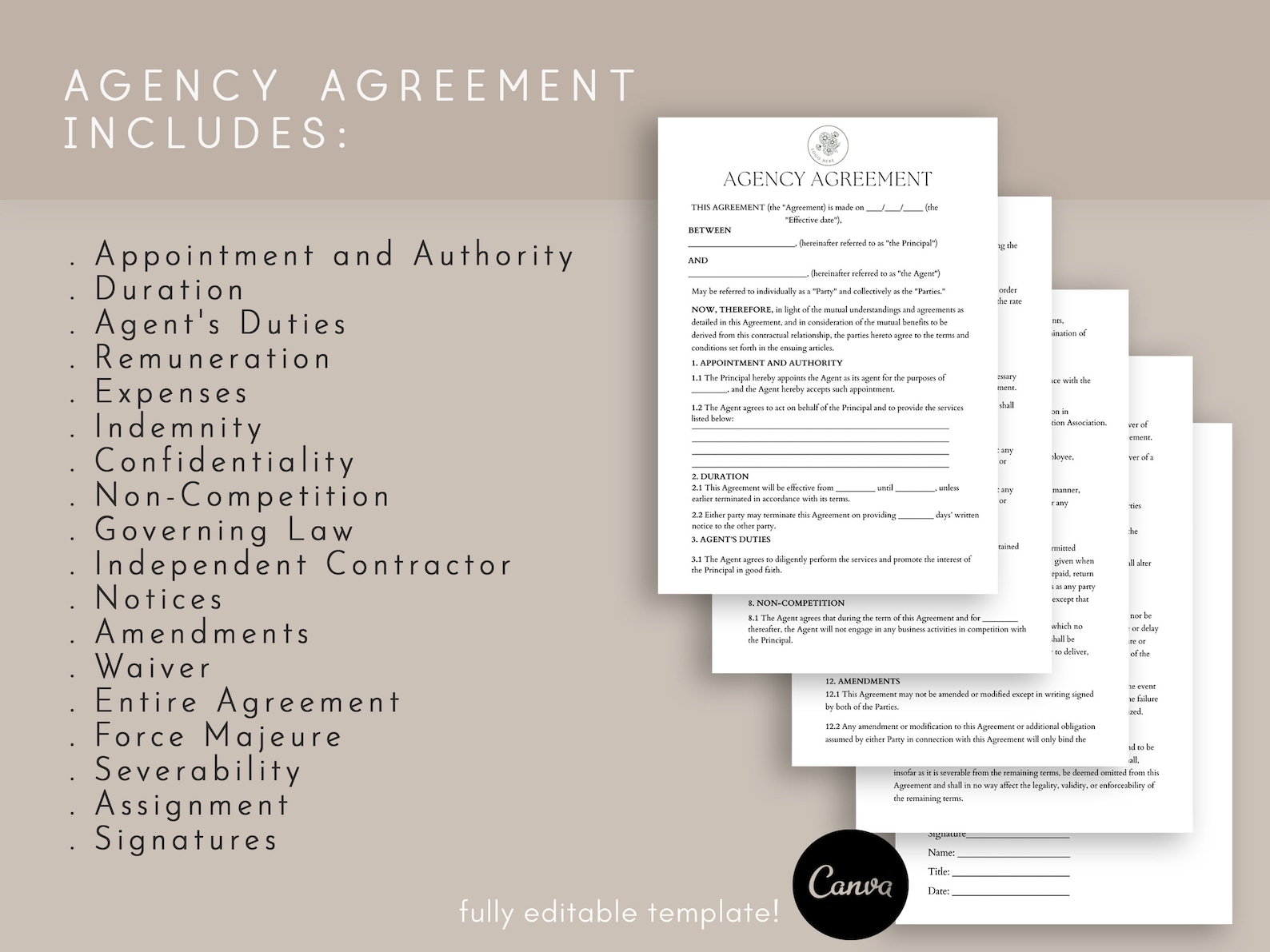 Agency Agreement Template, Editable Agency Forms, Agency Contract ...