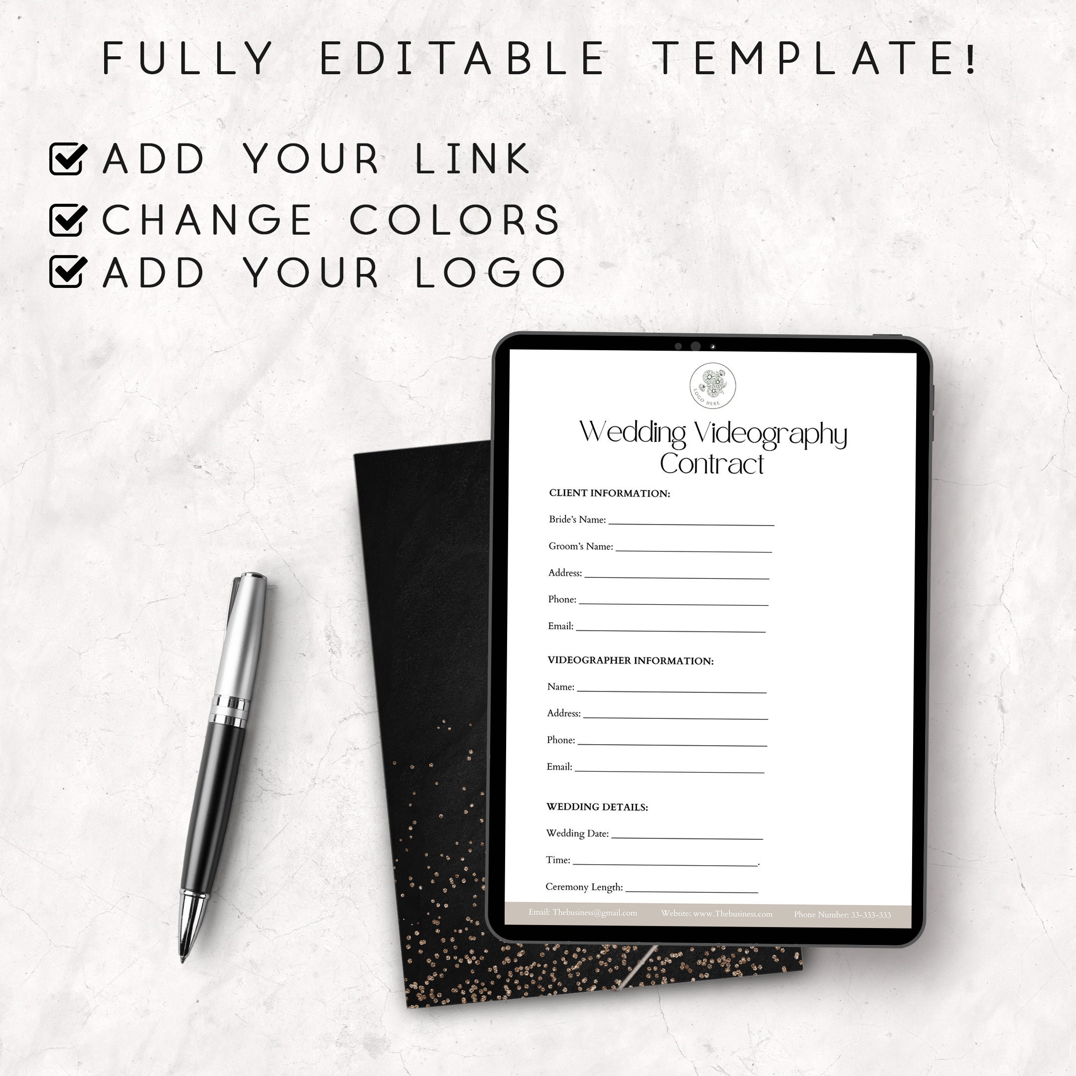 Wedding Videography Contract, Wedding Video Agreement, Customizable ...