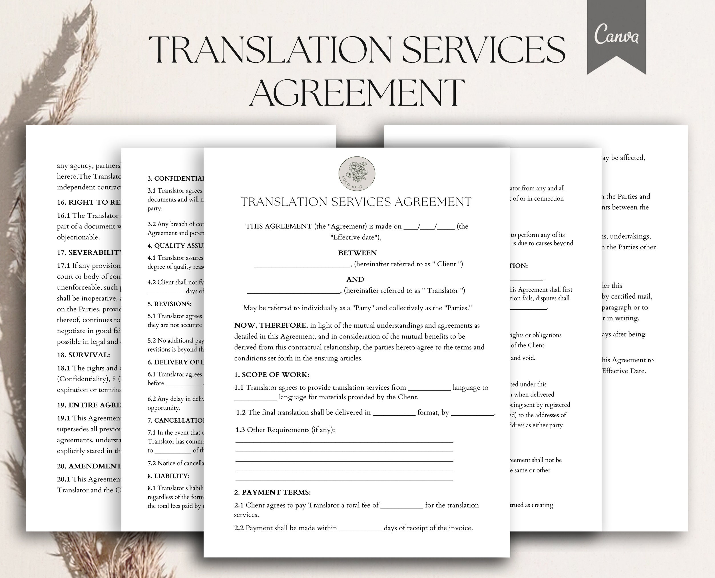 Editable Translation Services Agreement, Translator Contract ...