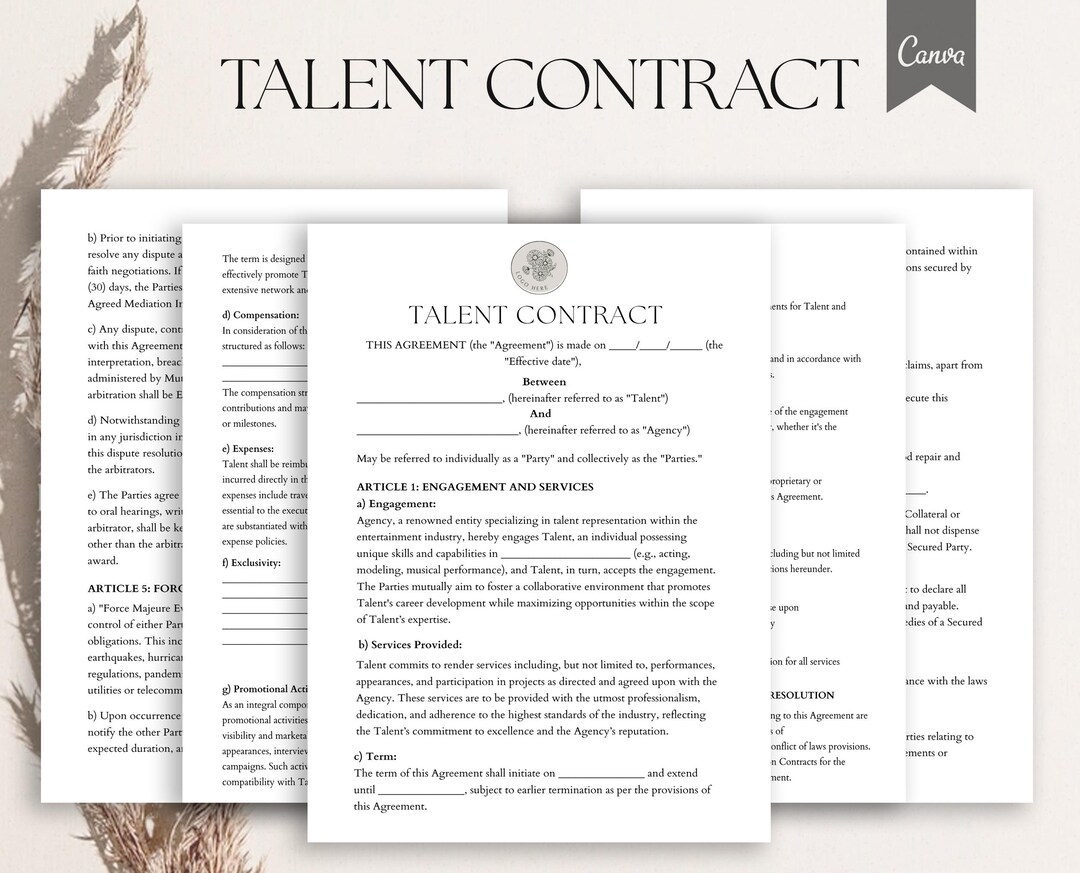 Talent Contract, Talent Agreement, Talent Representation Contract, Pdf ...