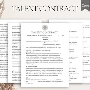 Talent Contract, Talent Agreement, Talent Representation Contract, Pdf ...
