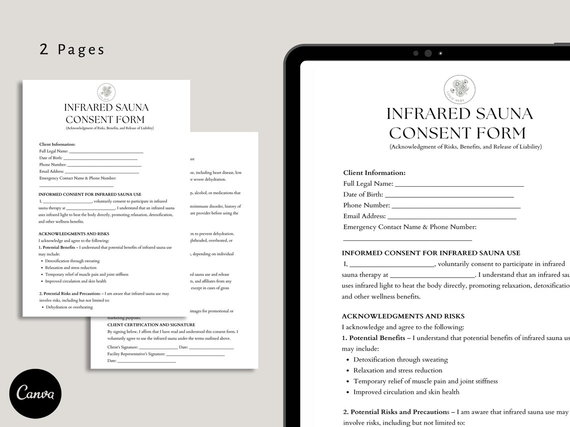 Infrared Sauna Consent Form Template, Infrared Sauna Waiver and Release ...
