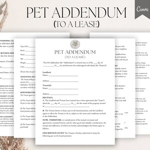 Editable Pet Addendum to A Lease Form, Rental Form, Pet Agreement ...