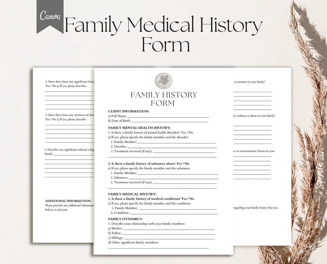 Family Medical History Formtemplate, PDF, Canva - Etsy