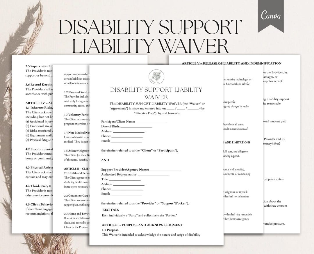Disability Support Liability Waiver Template, Caregiver and Support ...