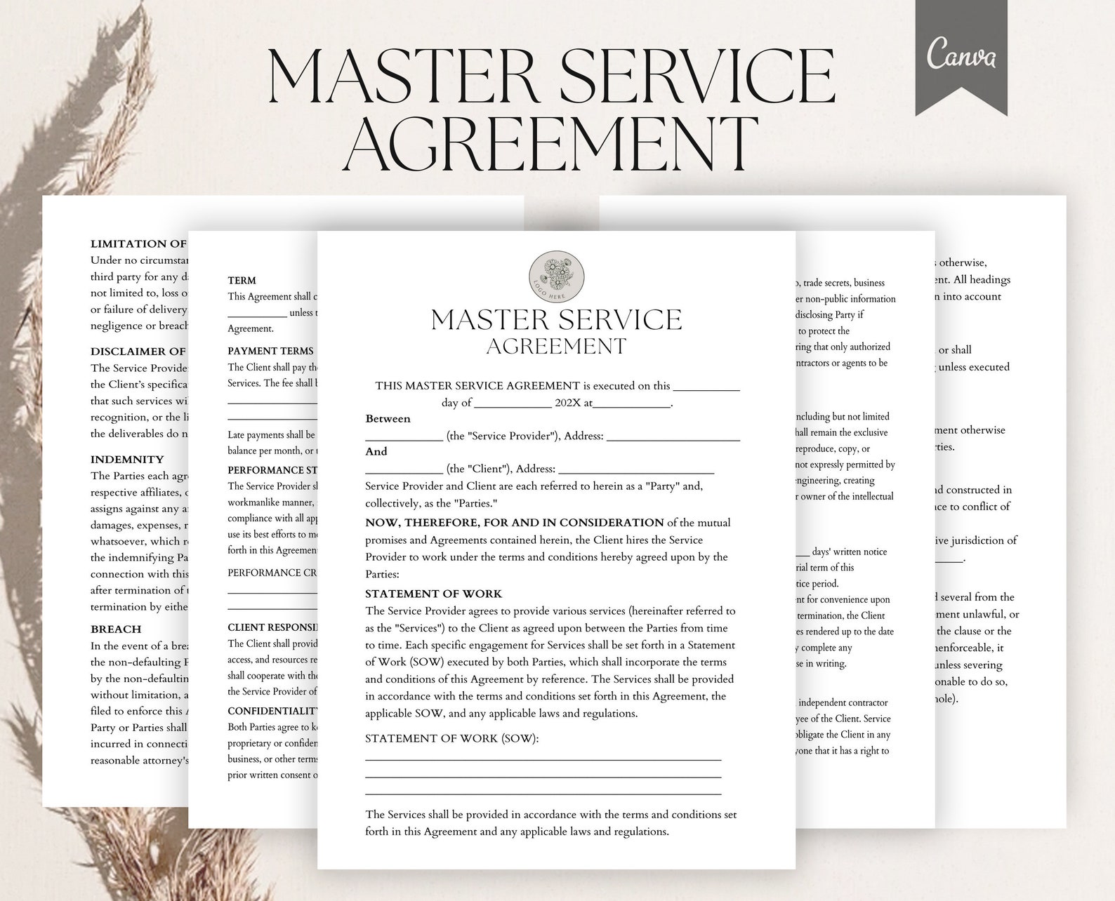 Editable Master Service Agreement, MSA Form, Business Services Contract ...