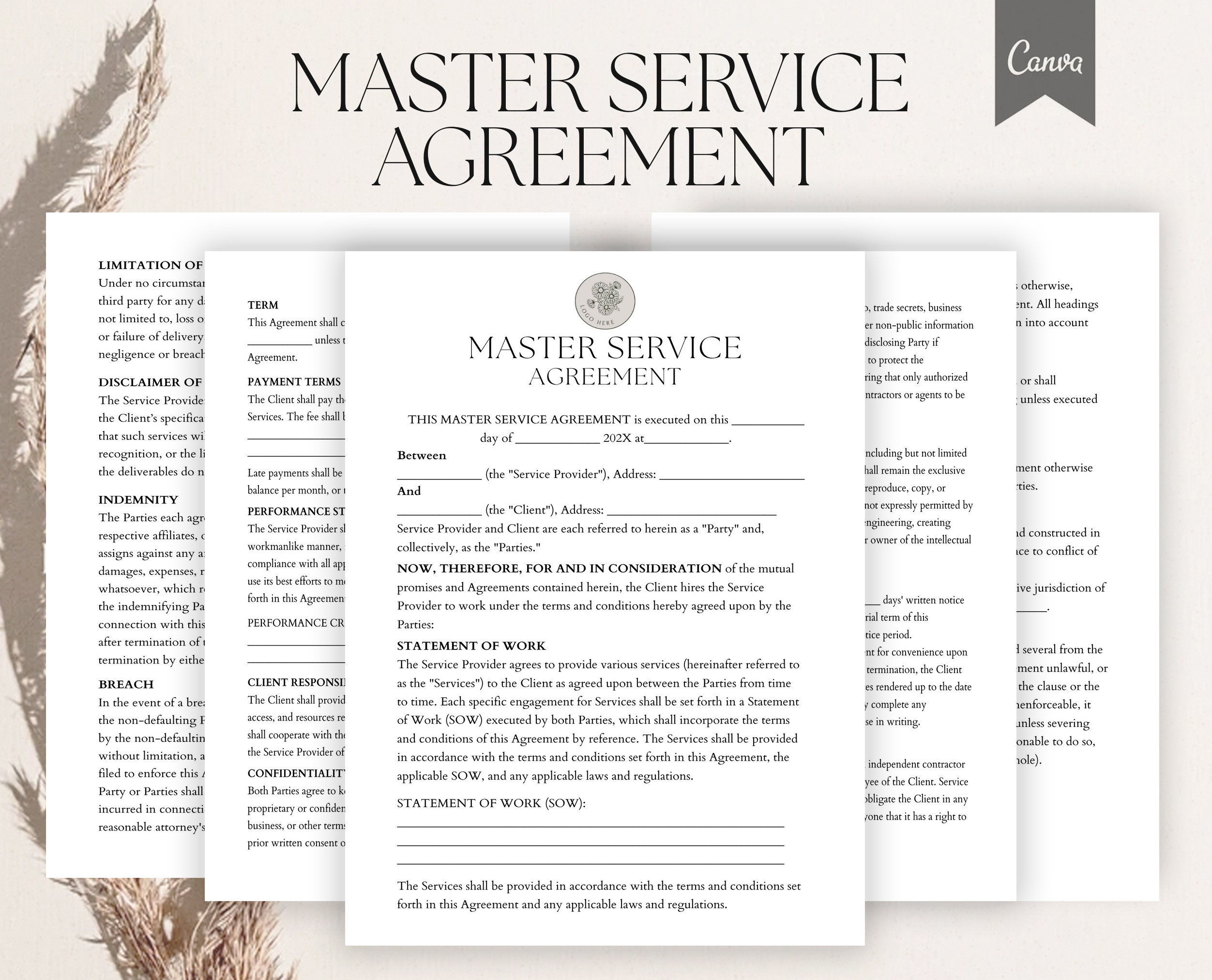 Editable Master Service Agreement, MSA Form, Business Services Contract ...