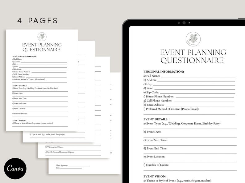 Event Planning Questionnaire Form Template, Event Planning Intake Form ...