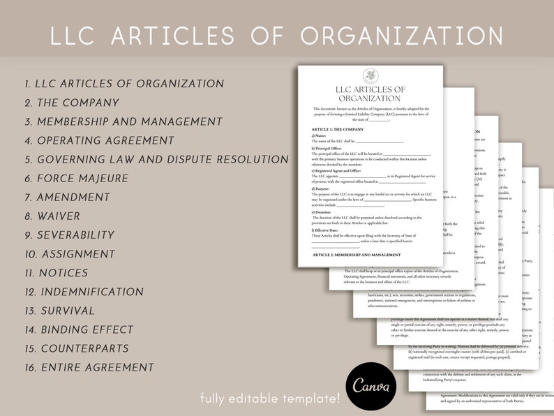 LLC Articles of Organization, LLC Formation Document, Pdf, Canva - Etsy