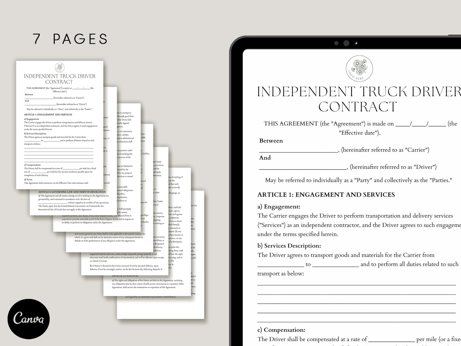 Independent Truck Driver Contract, Owner-operator Trucking Contract ...