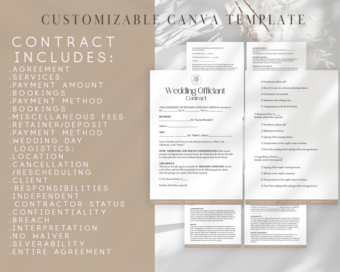 Editable Wedding Officiant Contract ,officiant Agreement ,couple ...