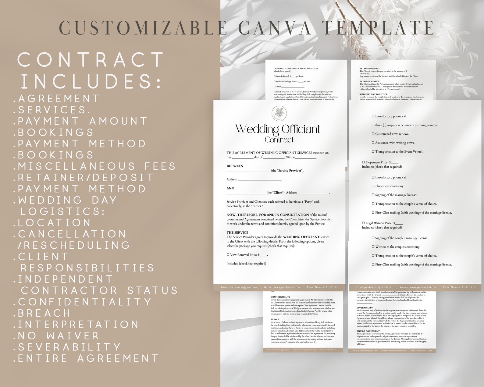 Editable Wedding Officiant Contract ,officiant Agreement ,couple ...