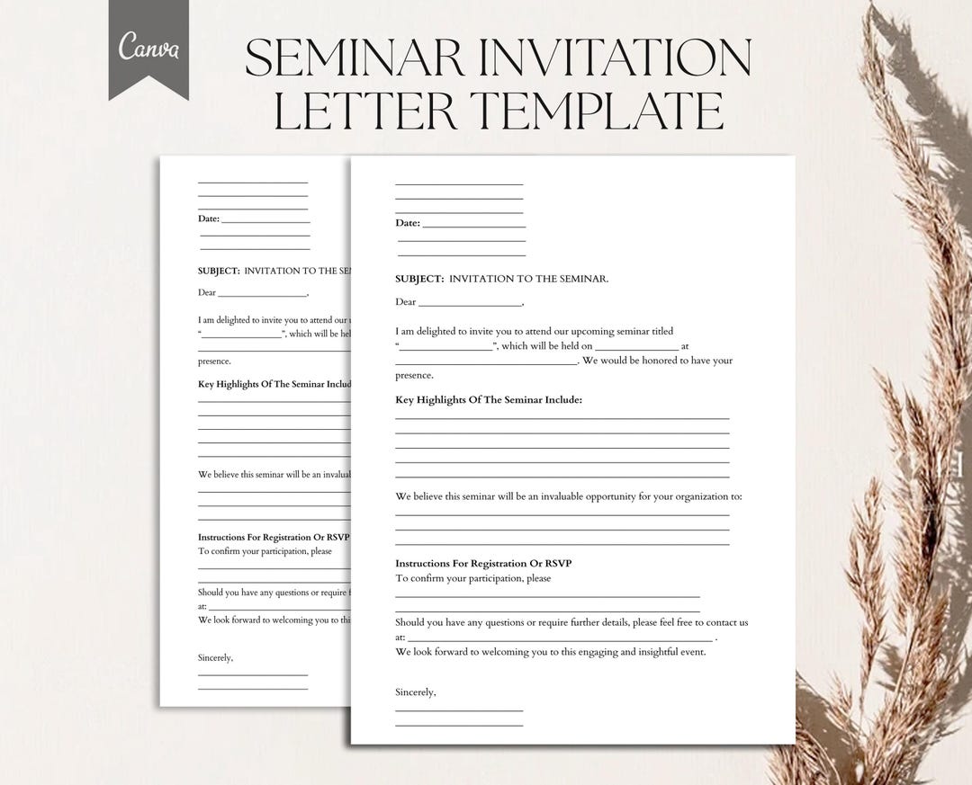 Seminar Invitation Letter Template, PDF, Canva - Etsy