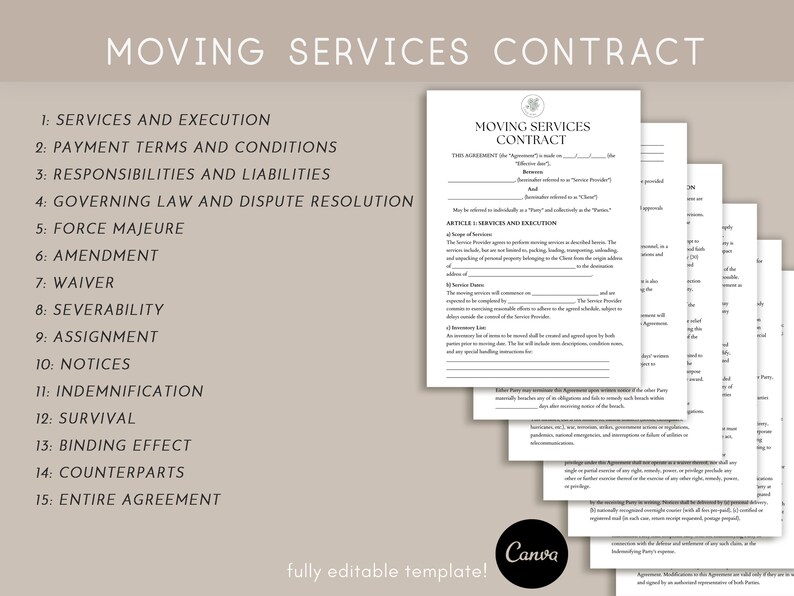 Moving Services Contract Template, Relocation Services Agreement, Pdf ...