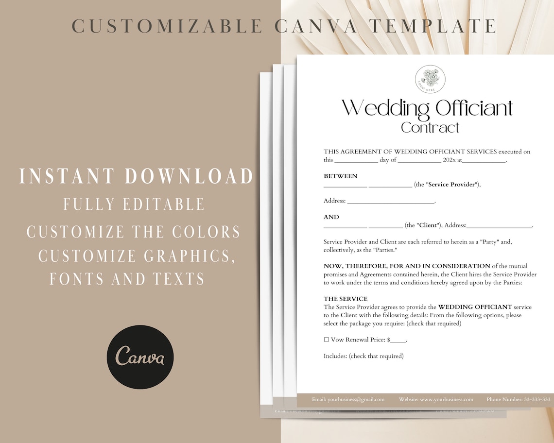 Editable Wedding Officiant Contract ,officiant Agreement ,couple ...