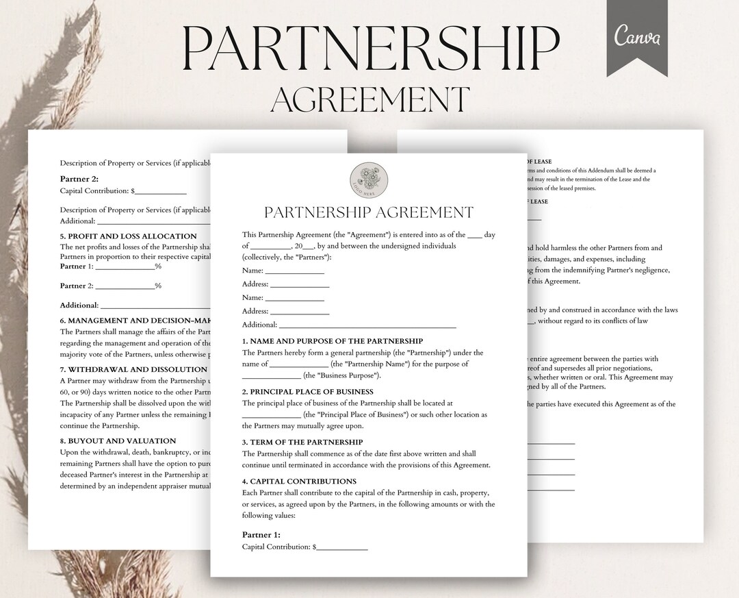 Editable Partnership Agreement Template, Partnership Agreement Form ...