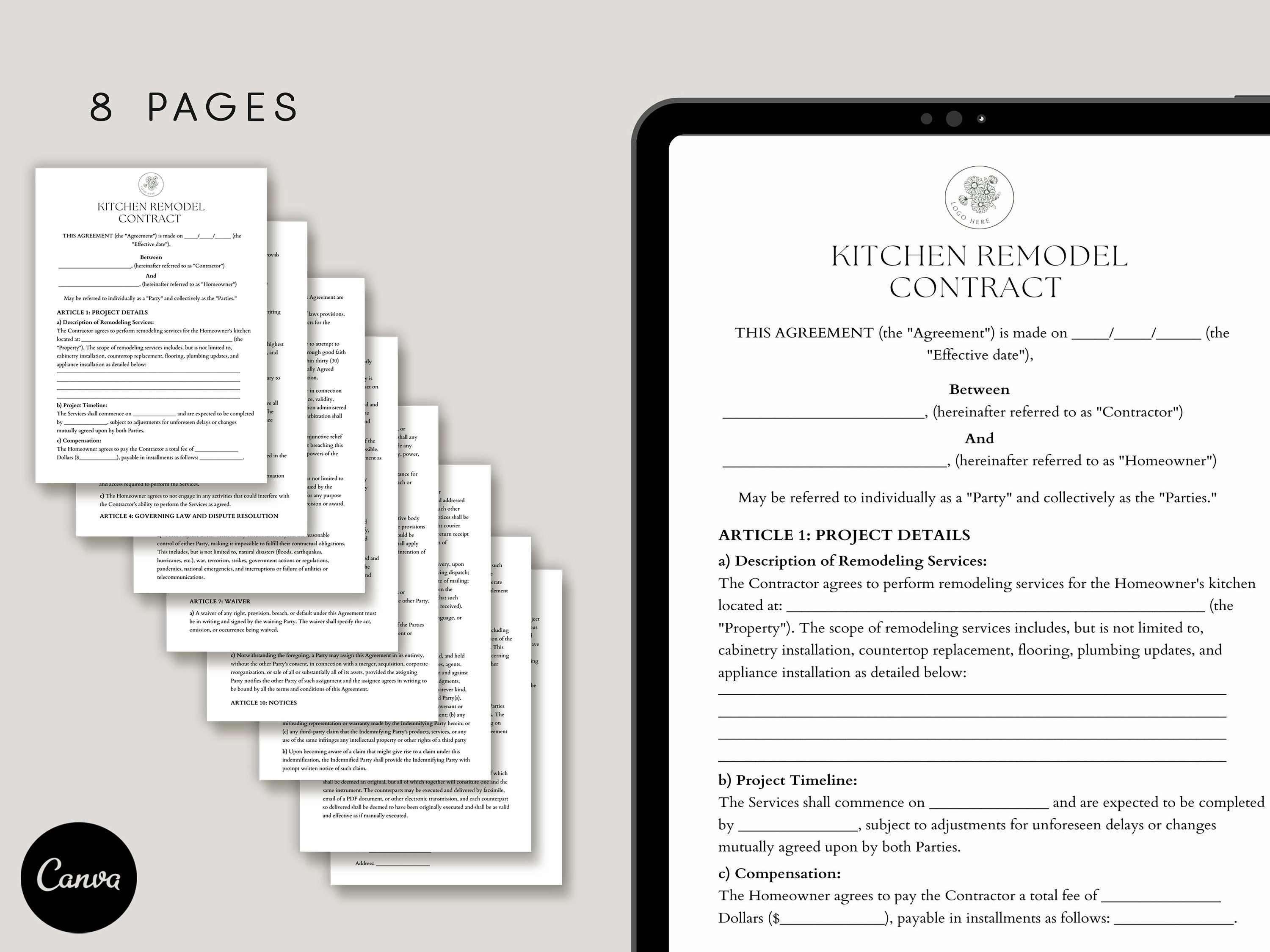 Kitchen Remodel Contract, Kitchen Renovation Agreement, Kitchen ...