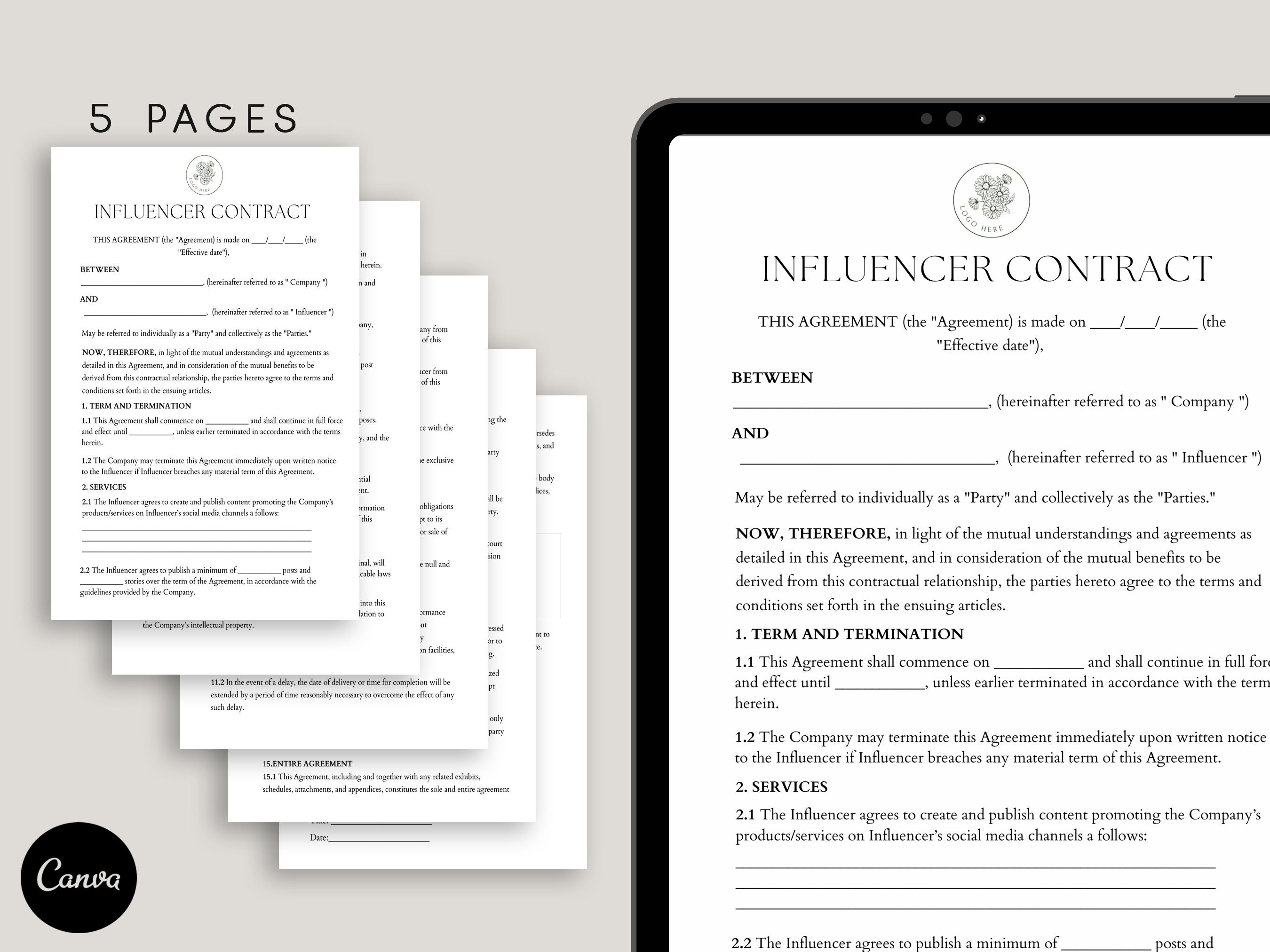 Influencer Contract Template, Brand Ambassador Forms, Social Media ...