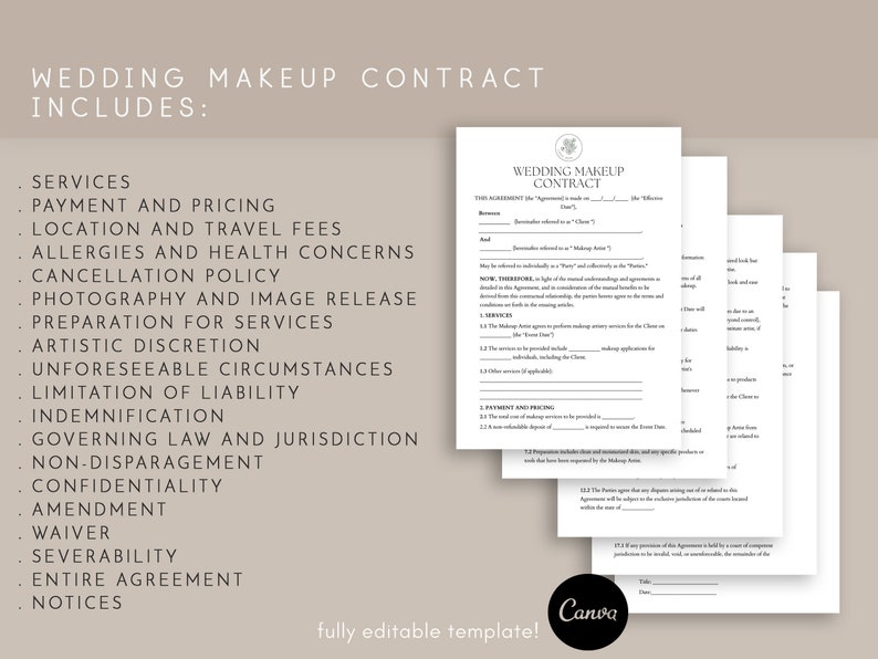 Editable Wedding Makeup Contract, Bridal Makeup Contract, MUA Contract ...