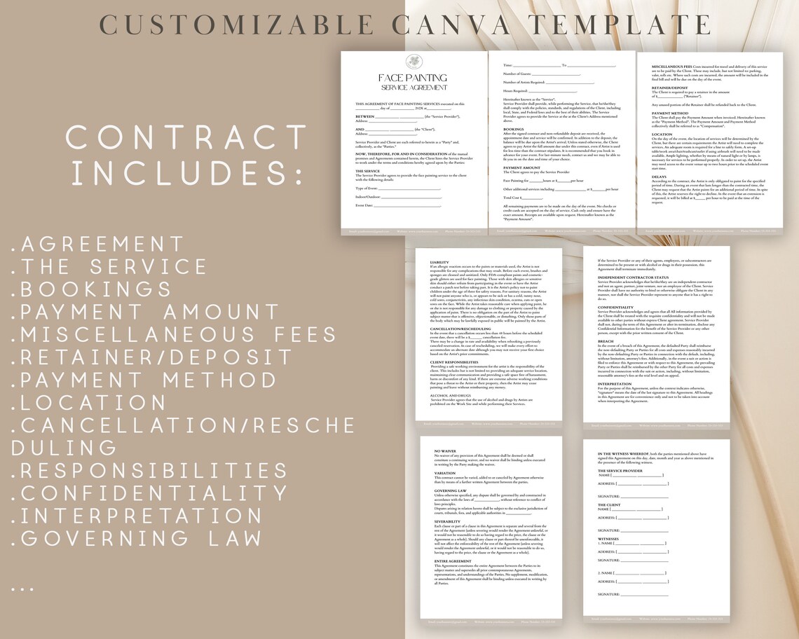 Face Painting Contract Agreement ,face Painters Client Event Kit, Face ...