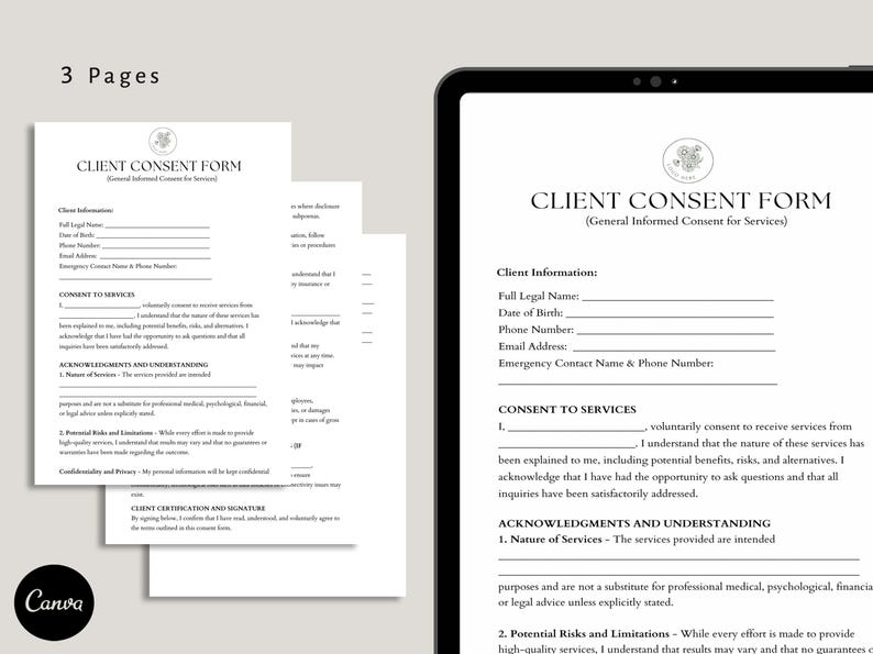 Client Consent Form Template, PDF, Canva - Etsy