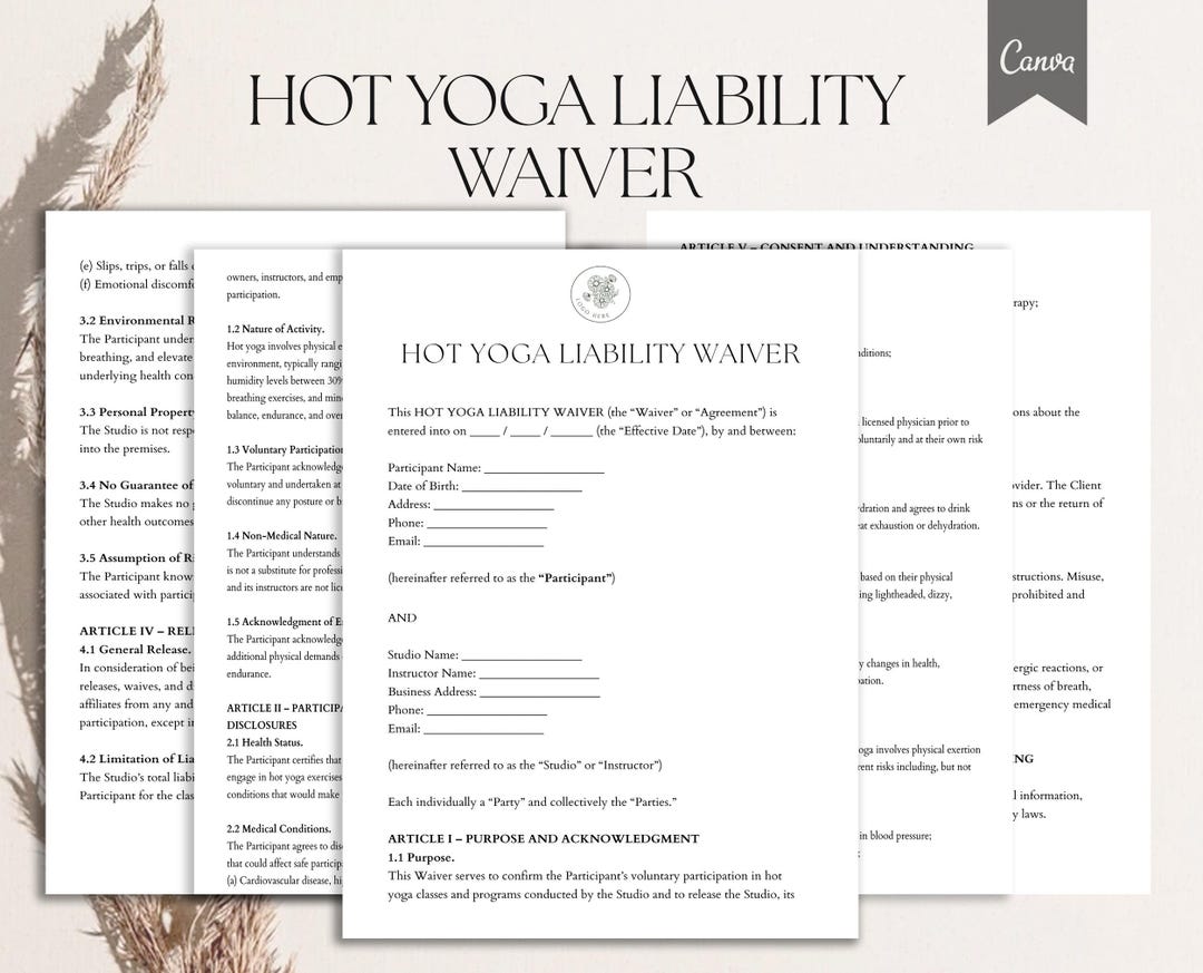 Hot Yoga Liability Waiver, Yoga Studio Consent & Release Form, Heated ...