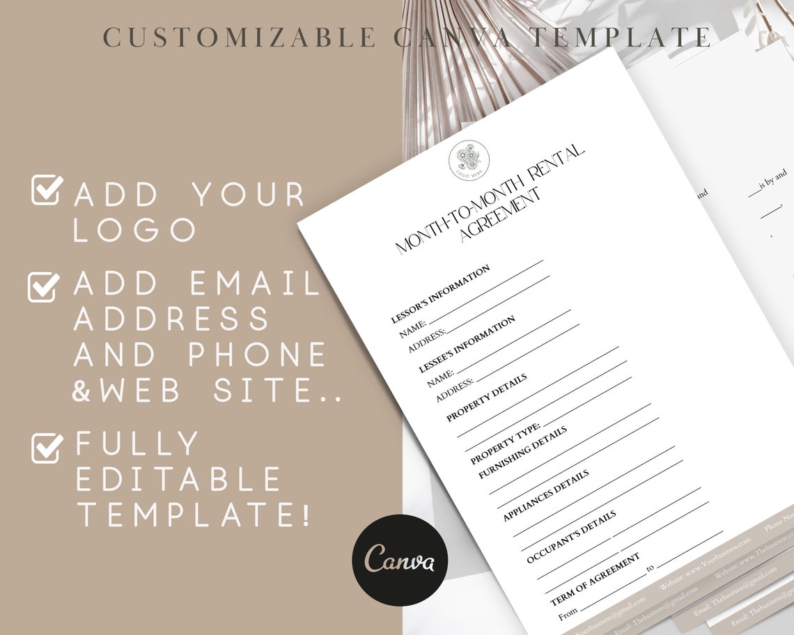 Editable MONTH-TO-MONTH Rental Agreement Rental Agreement - Etsy