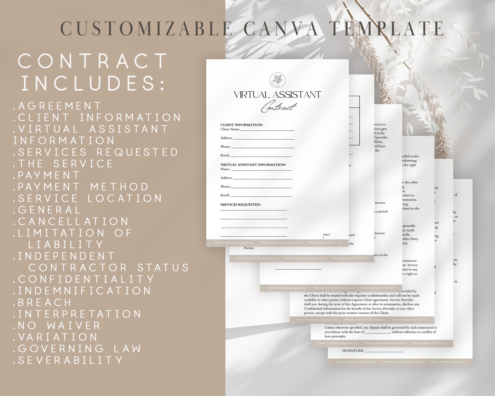 Virtual Assistant Contract Template, Client Agreement, Personal ...