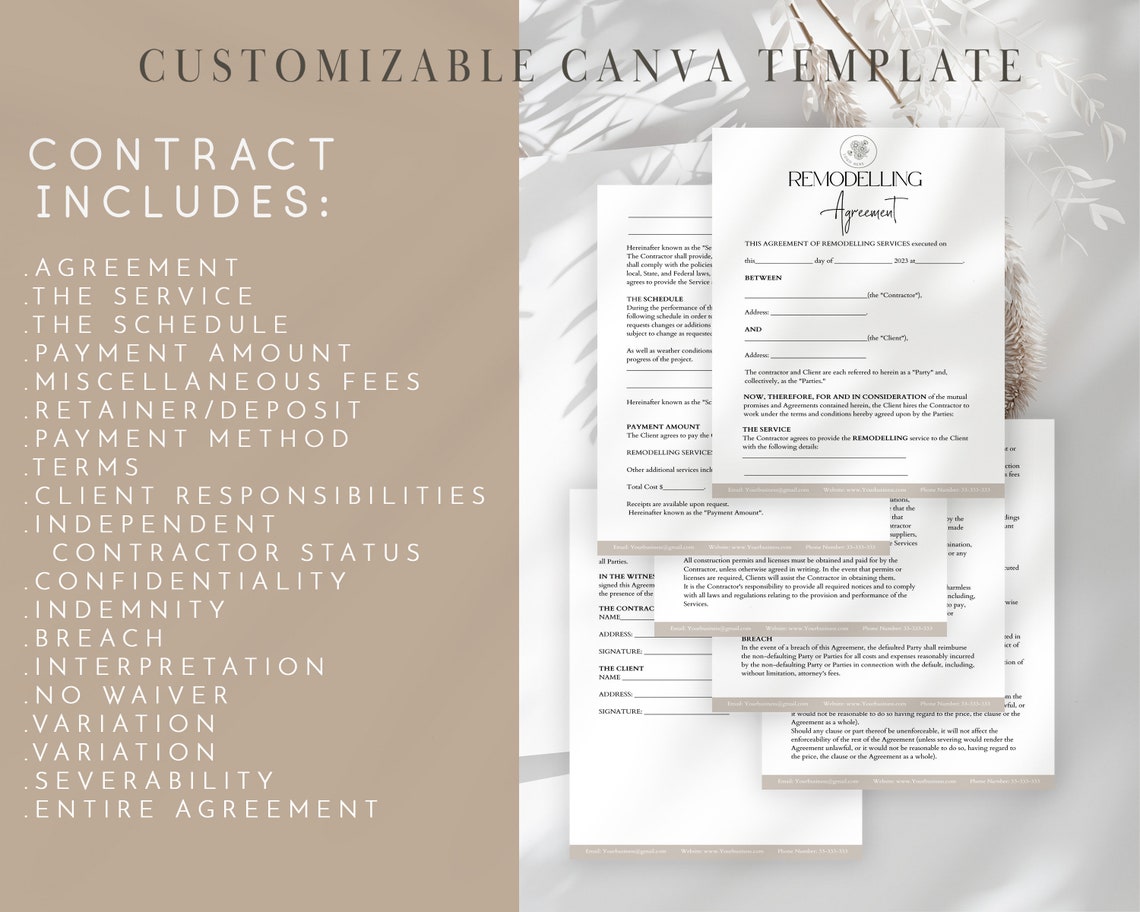 Editable Remodeling Contract, Residential Remodeling Contract, Property ...