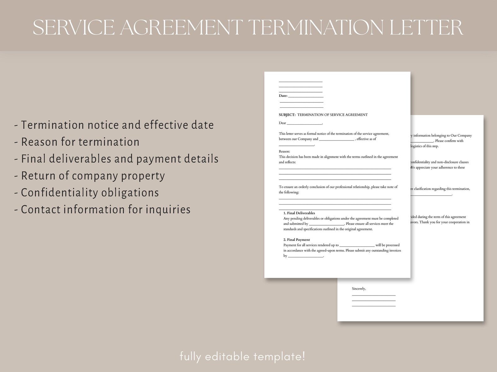 Service Agreement Termination Letter Template, PDF, Canva - Etsy
