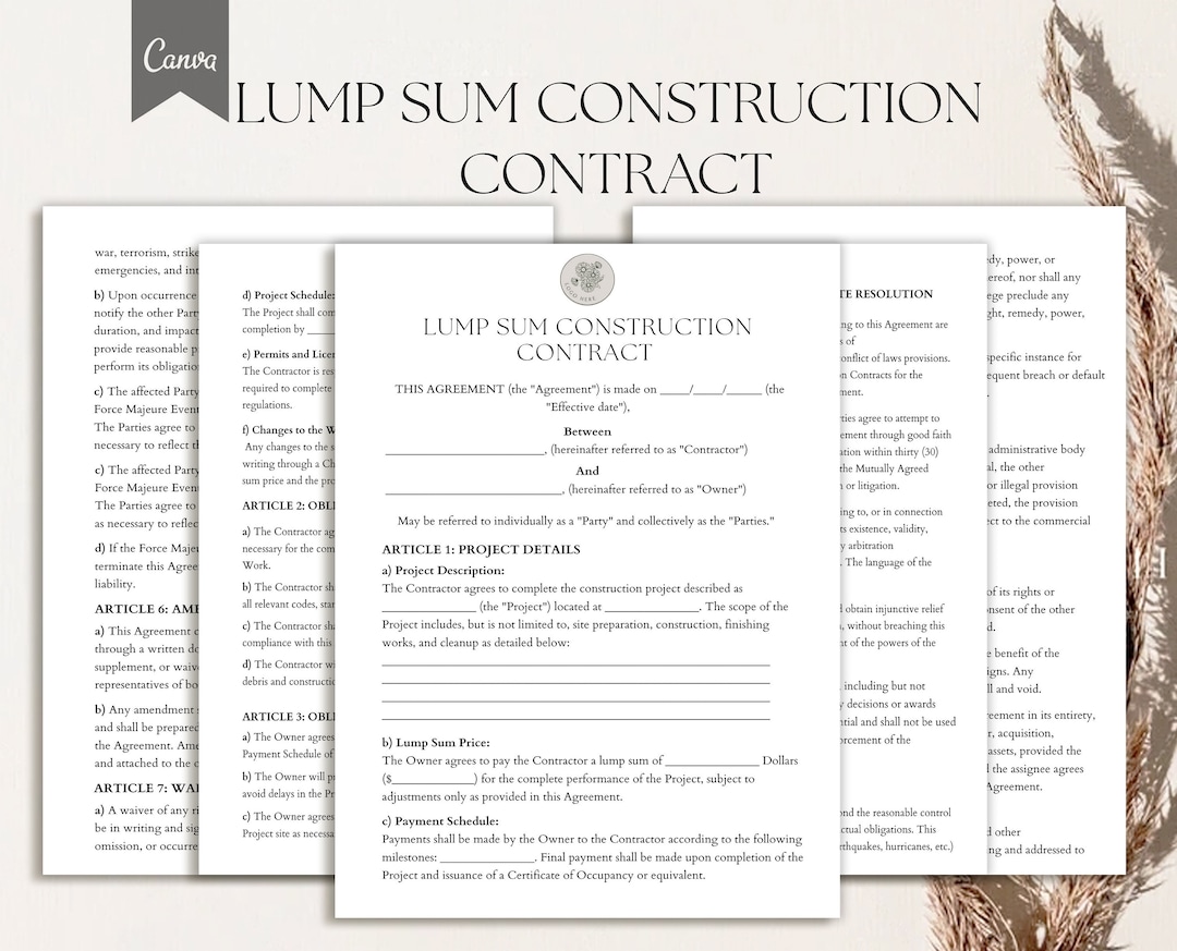 Lump Sum Construction Contract, Fixedprice Construction Agreement ...