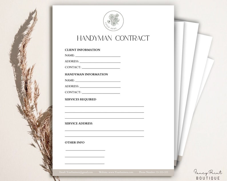 Editable Handyman Contract, Construction Contract Template, Contractor ...