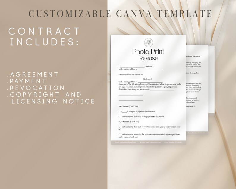Editable Photo Print Release Forms, Photography Print Release Template ...