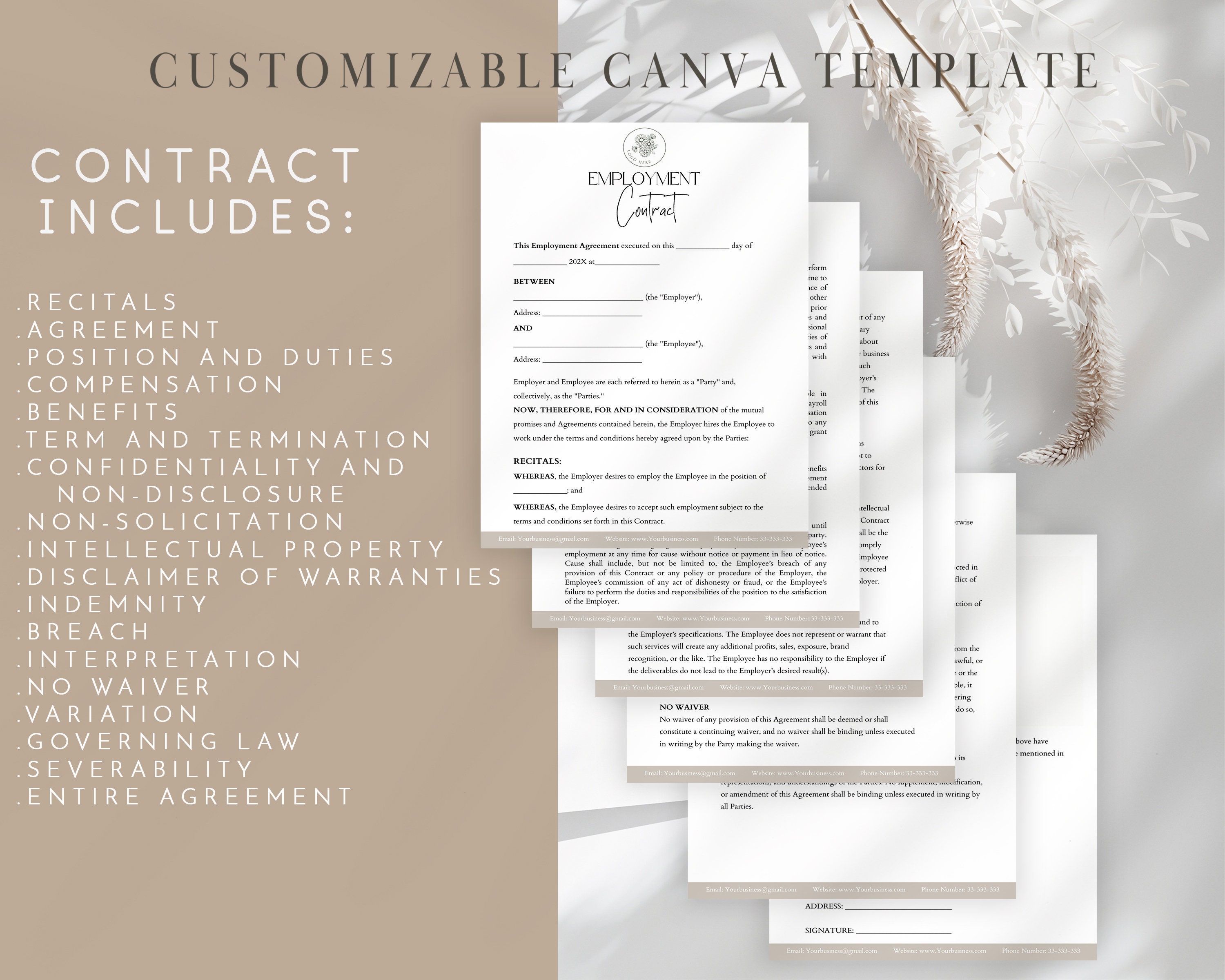 Editable Employee Contract Template, Employment Agreement Form, Small ...