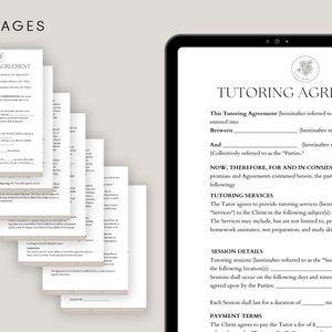 Tutoring Service Agreement Template, Editable Tutoring Service Contract ...