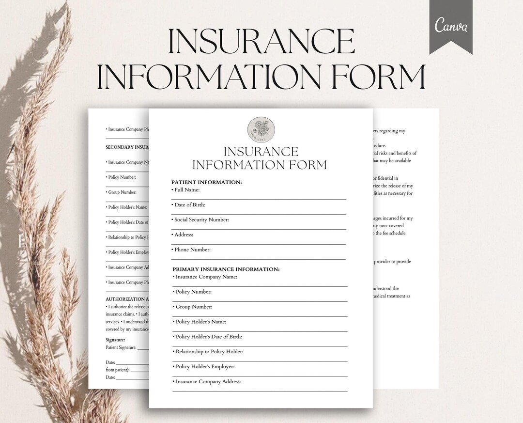 Insurance Information Form Template, Pdf, Canva - Etsy