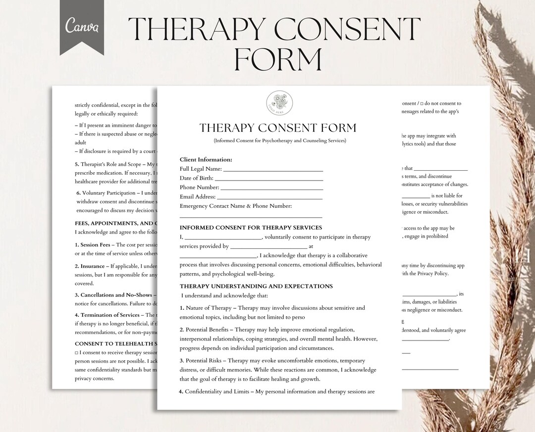 Therapy Consent Form Template, Psychotherapy Consent Form, PDF, Canva ...