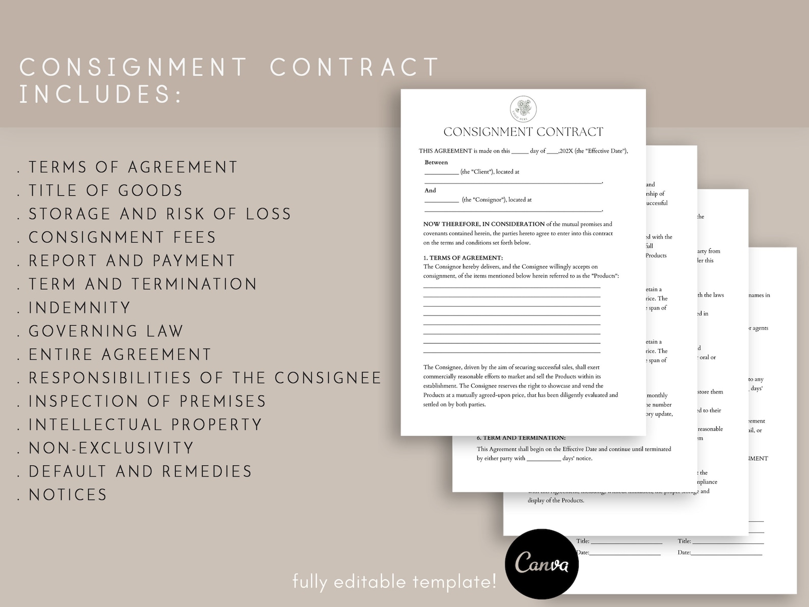 Editable Consignment Contract, Product Consignment Contract ...