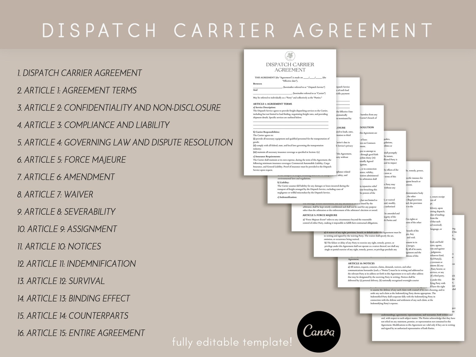 Dispatch Carrier Agreement, Carrier Service Agreement, Logistics ...