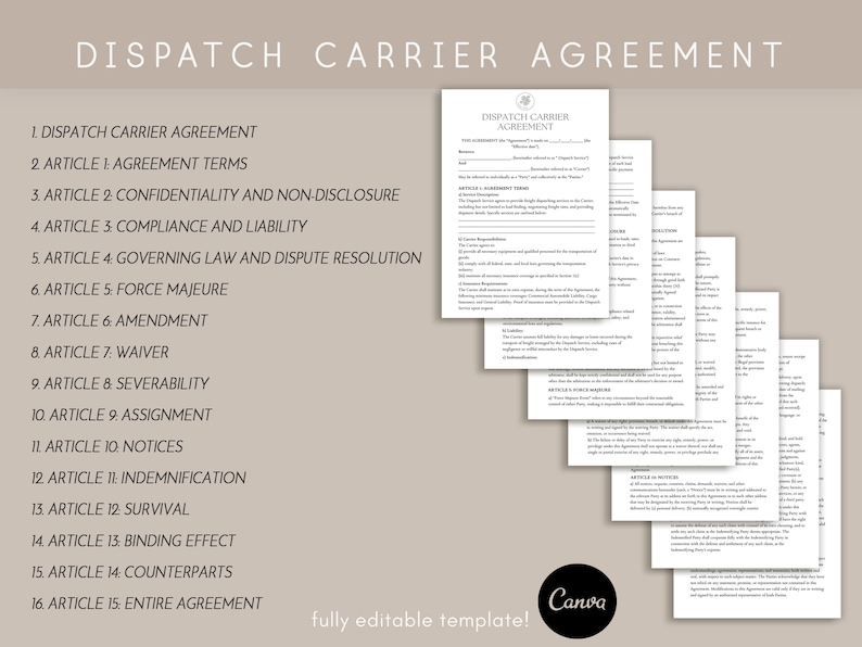 Dispatch Carrier Agreement, Carrier Service Agreement, Logistics ...