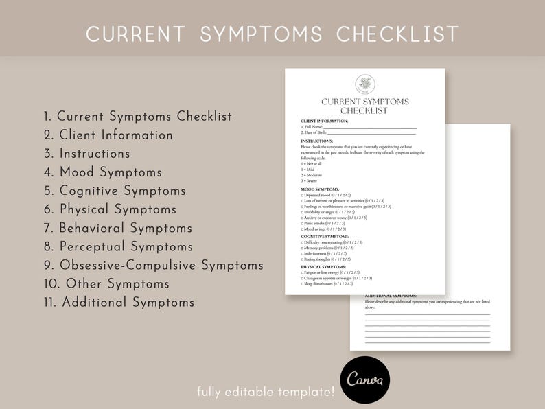Current Symptoms Checklist Form Template , PDF, Canva - Etsy